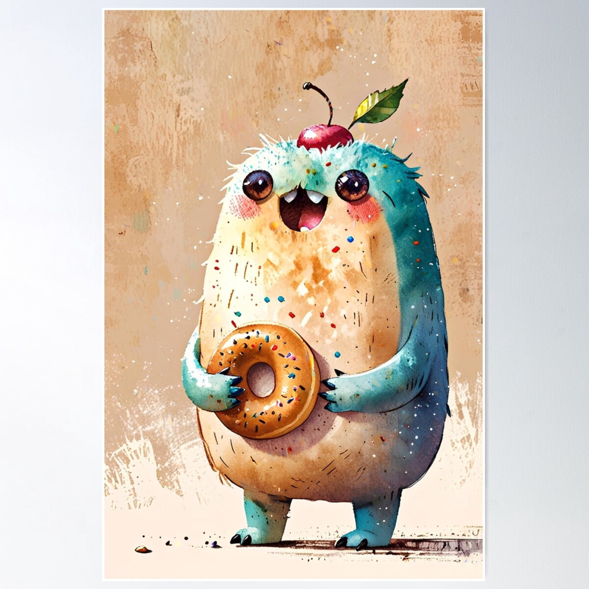 Cute Doughnut Monster – Whimsical Pastry Creature Illustration Poster ...