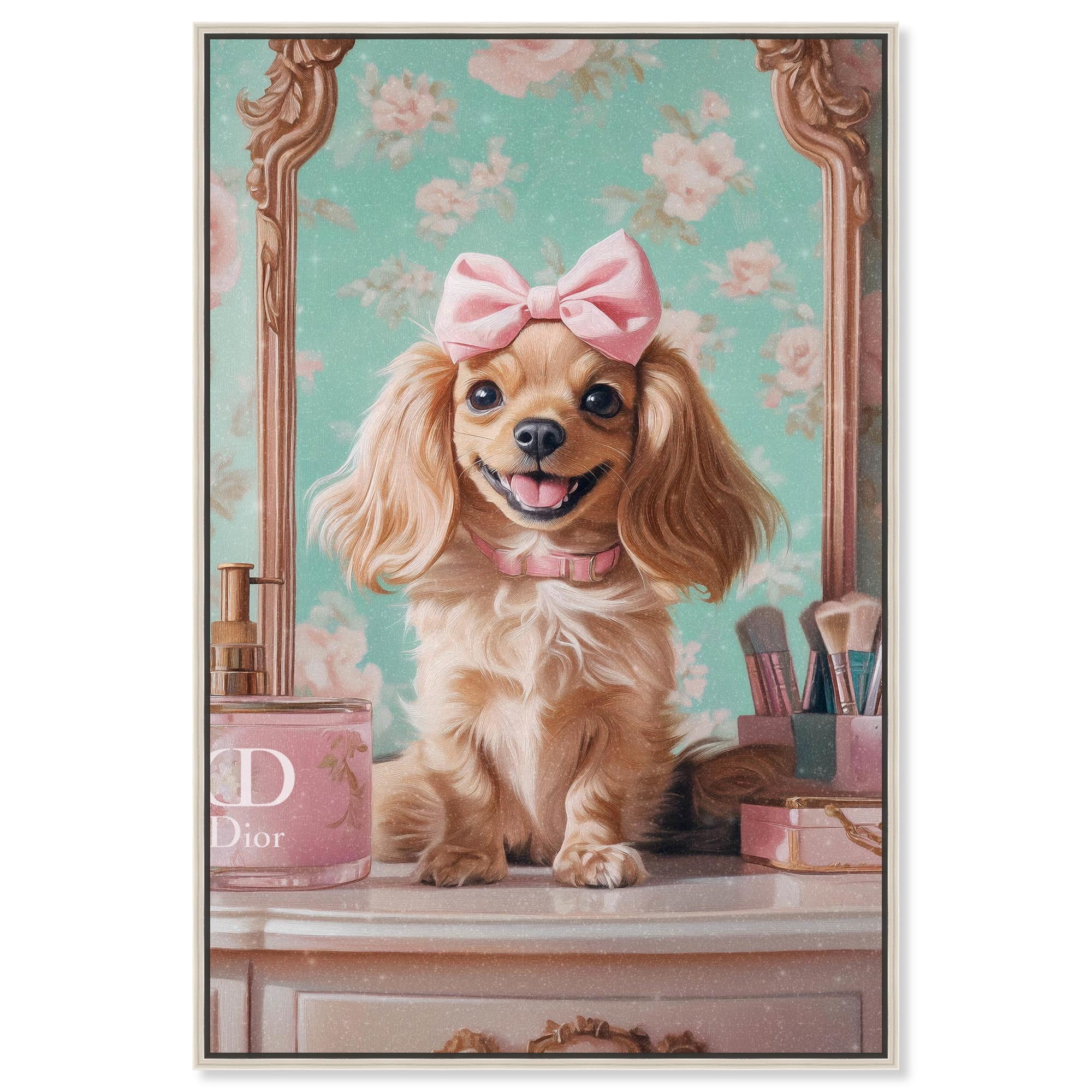 Cute Doxxie at the Vanity Canvas Cute Pets Art Prints by Art Remedy ...