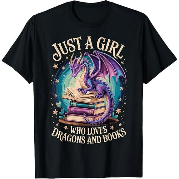 Cute Dragon Book Lover Art Front Print Fantasy Reading Girl Aesthetic ...