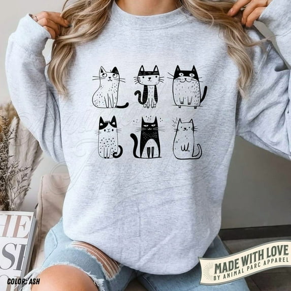 Cute Drawn Cats Sweatshirt, Cats Sweater, Adorable Cats, Cat Mom Gift ...