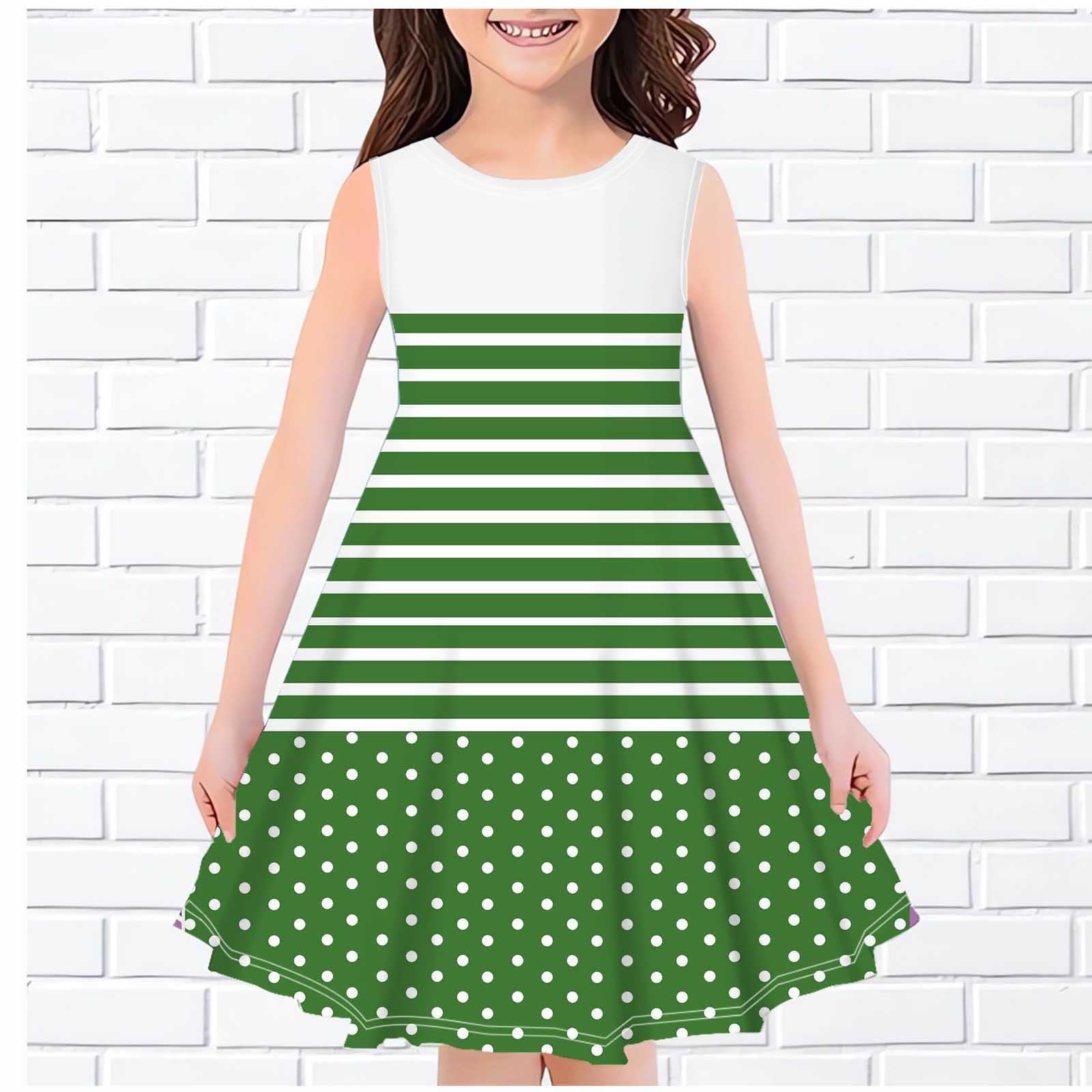 Cute Dresses for Girls Size 4-14 Sleeveless A-Line Sundresses Teens Kids Trendy Stripe Polka Dot ...