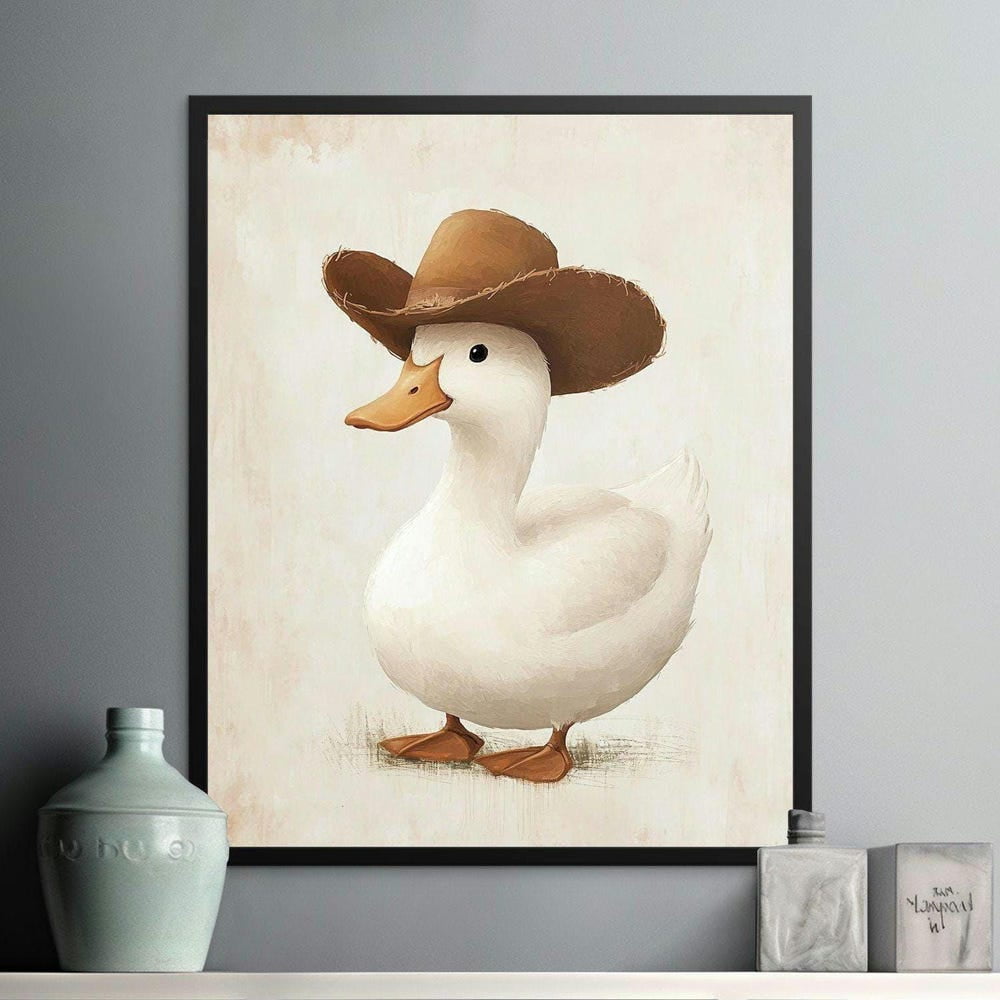 Cute Duck With Cowboy Hat Poster, Adorable Animal Wall Art, Farmhouse ...