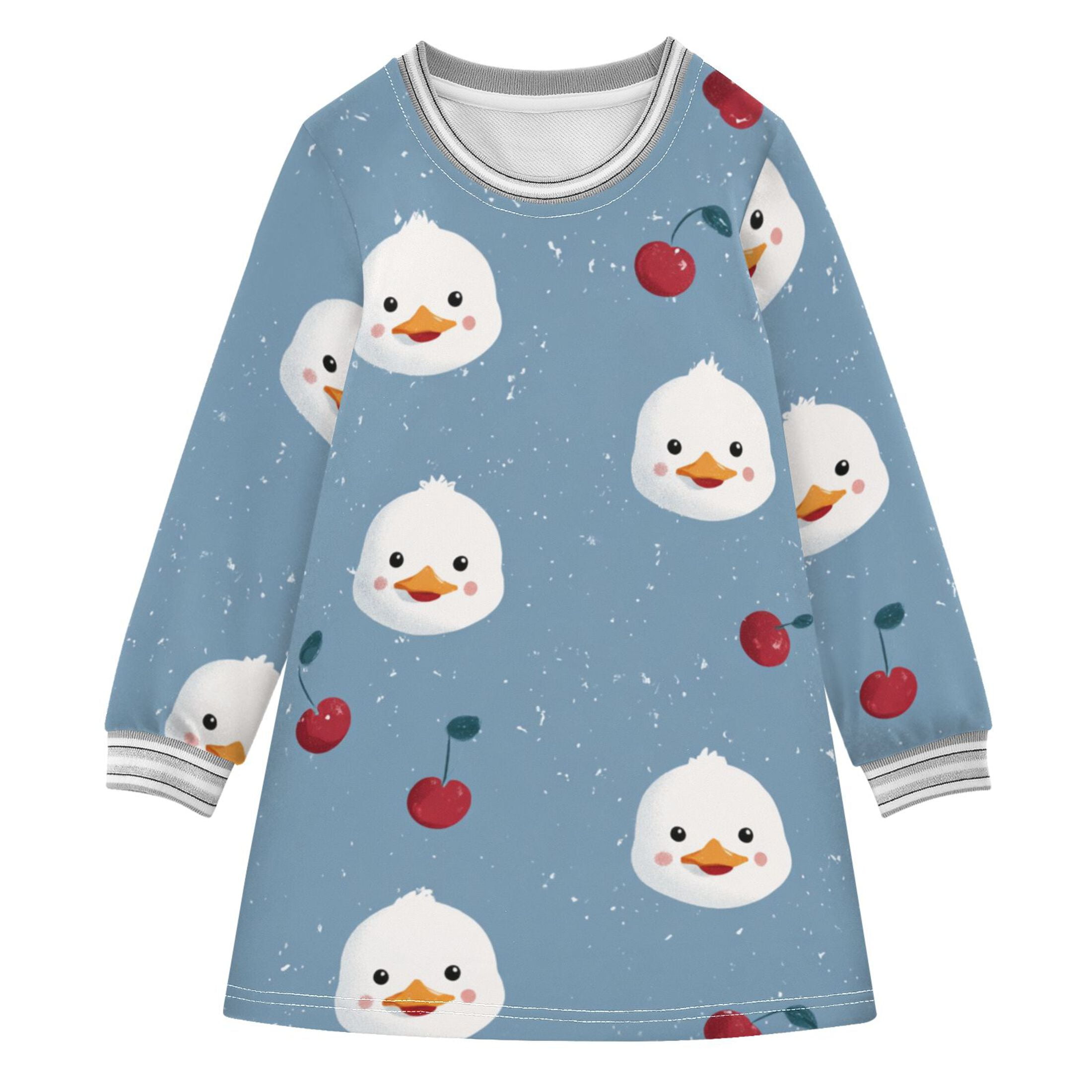 Cute Duck Faces Cherries Long-sleeved Dress A-line One-Piece Dress for ...