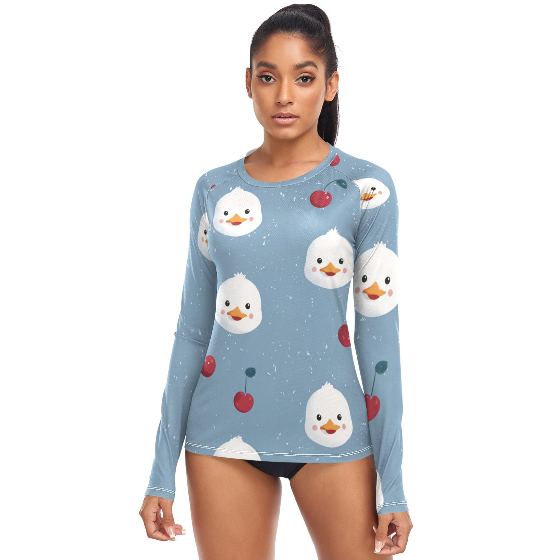 Cute Duck Faces Cherries Women's Rash Guard Shirts UPF 50+ Sun ...