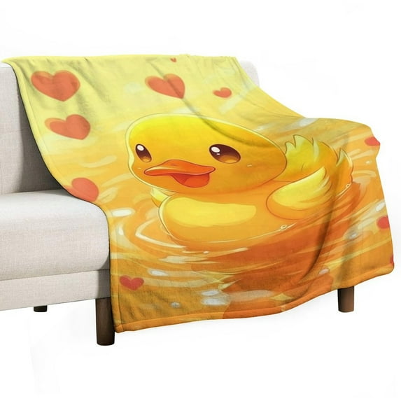Cute Duck Hearts Yellow Blanket for Bed Throw Blanket for Women, Men ...