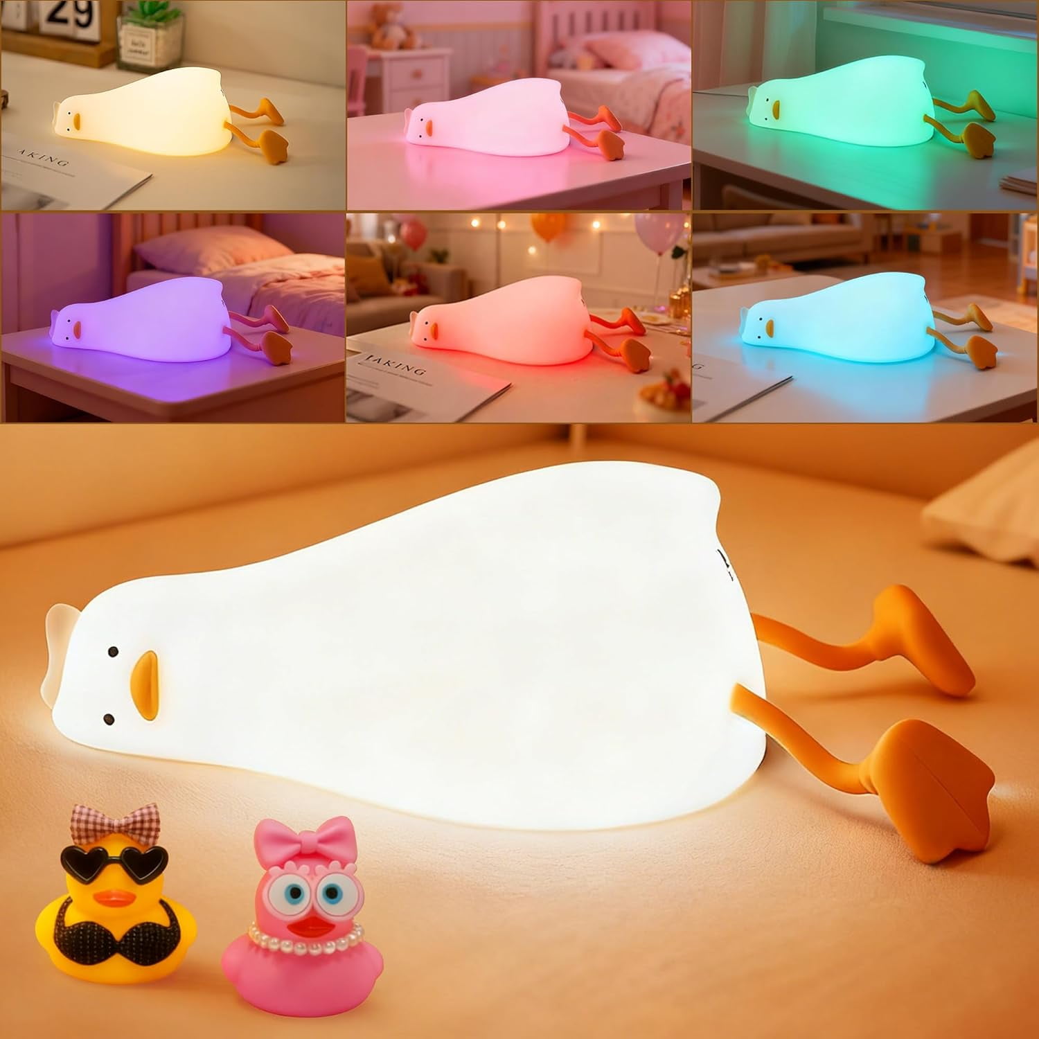 Cute Duck Night Light with Color Changing, APP/Tap Fun Lying Flat Duck ...