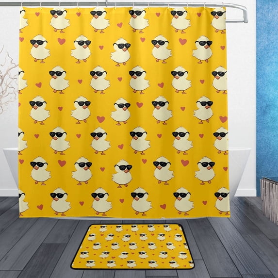 Cute Duck Pattern Bathroom Accessory Sets Waterproof Shower Curtain ...