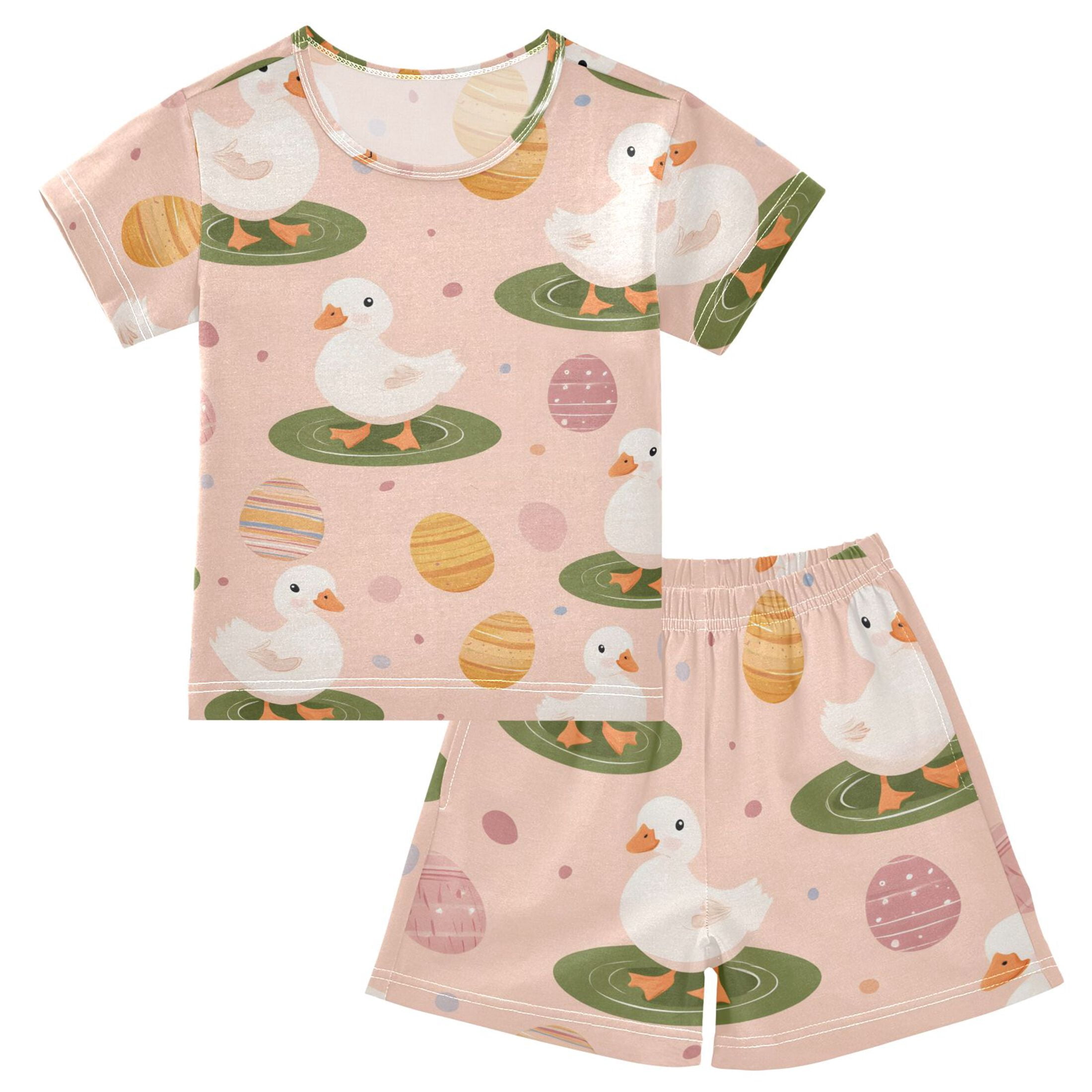Cute Duck Pattern Summer Pajama Set Soft Cotton Short Sleeve Sleepwear ...