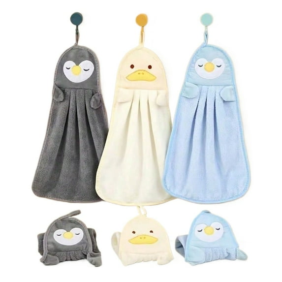 Cute Duck & Penguin Hanging Towels (3-Pack), Soft Coral Fleece for ...