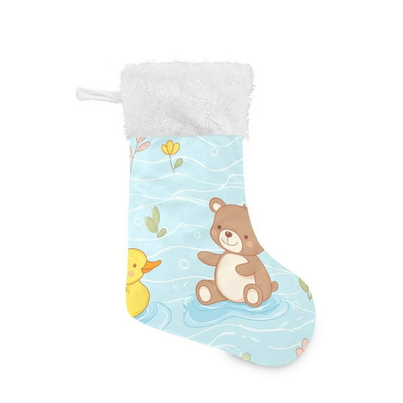 Cute Duck Play with Bear in Water Christmas Stockings Large Capacity 18 ...