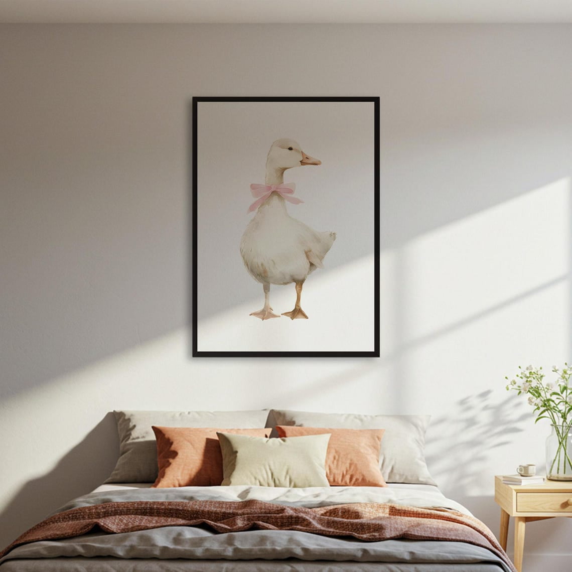 Cute Duck Poster Print With Pink Bow, Watercolor Goose Wall Art ...