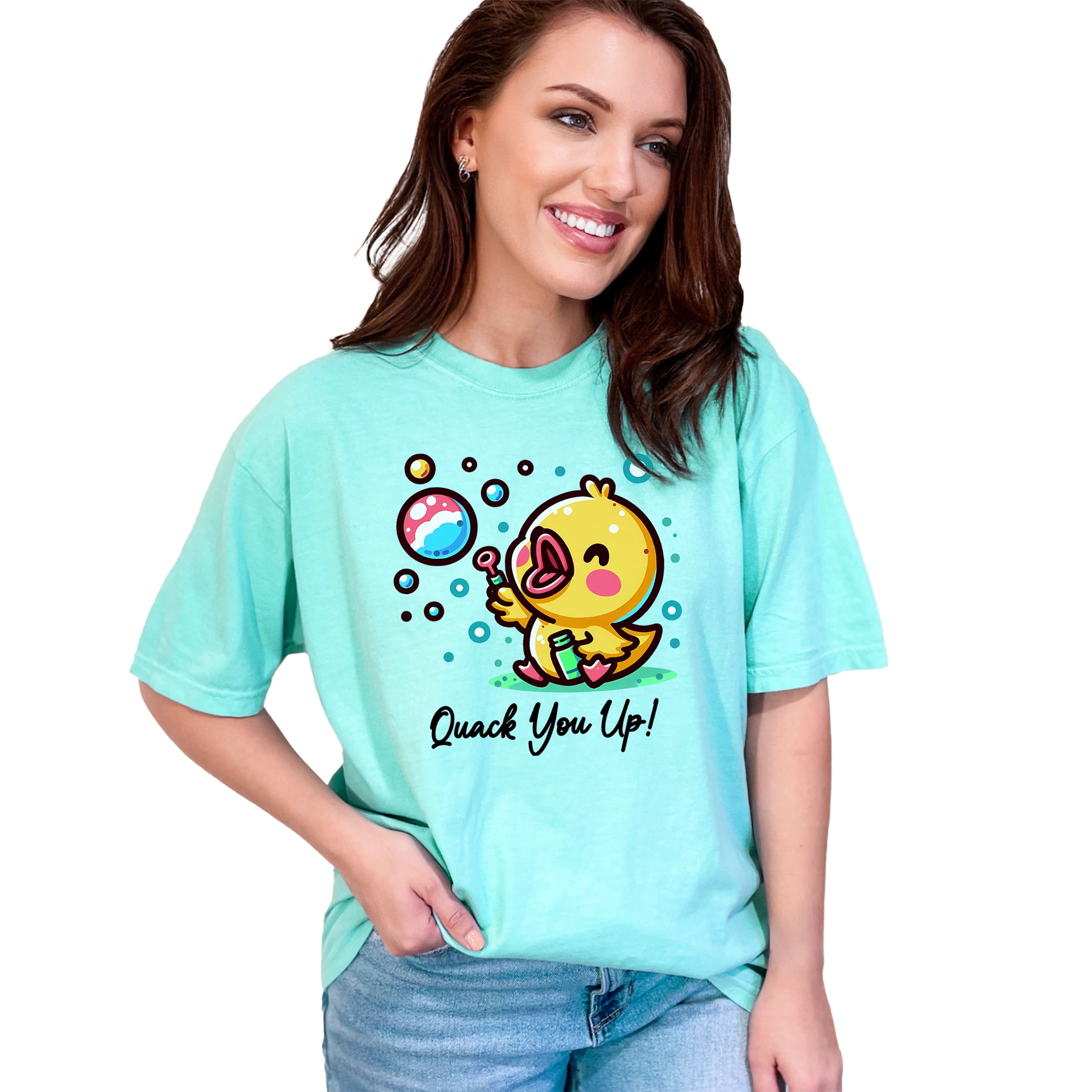 Cute Duck Quack You Up T-Shirt, Funny Duck Bubble Blowing Design Shirt, Graphic Tee for Animal ...