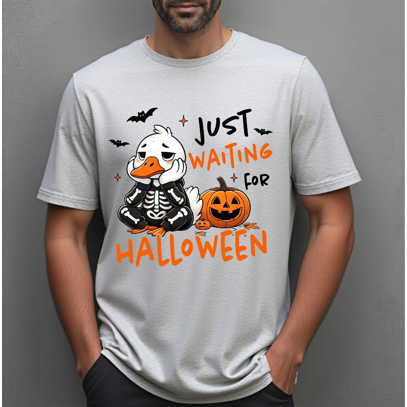 Cute Duck Skeleton Graphic Tee Shirt Halloween Costume Tops Fashion Round Neck Short Sleeve Gray ...