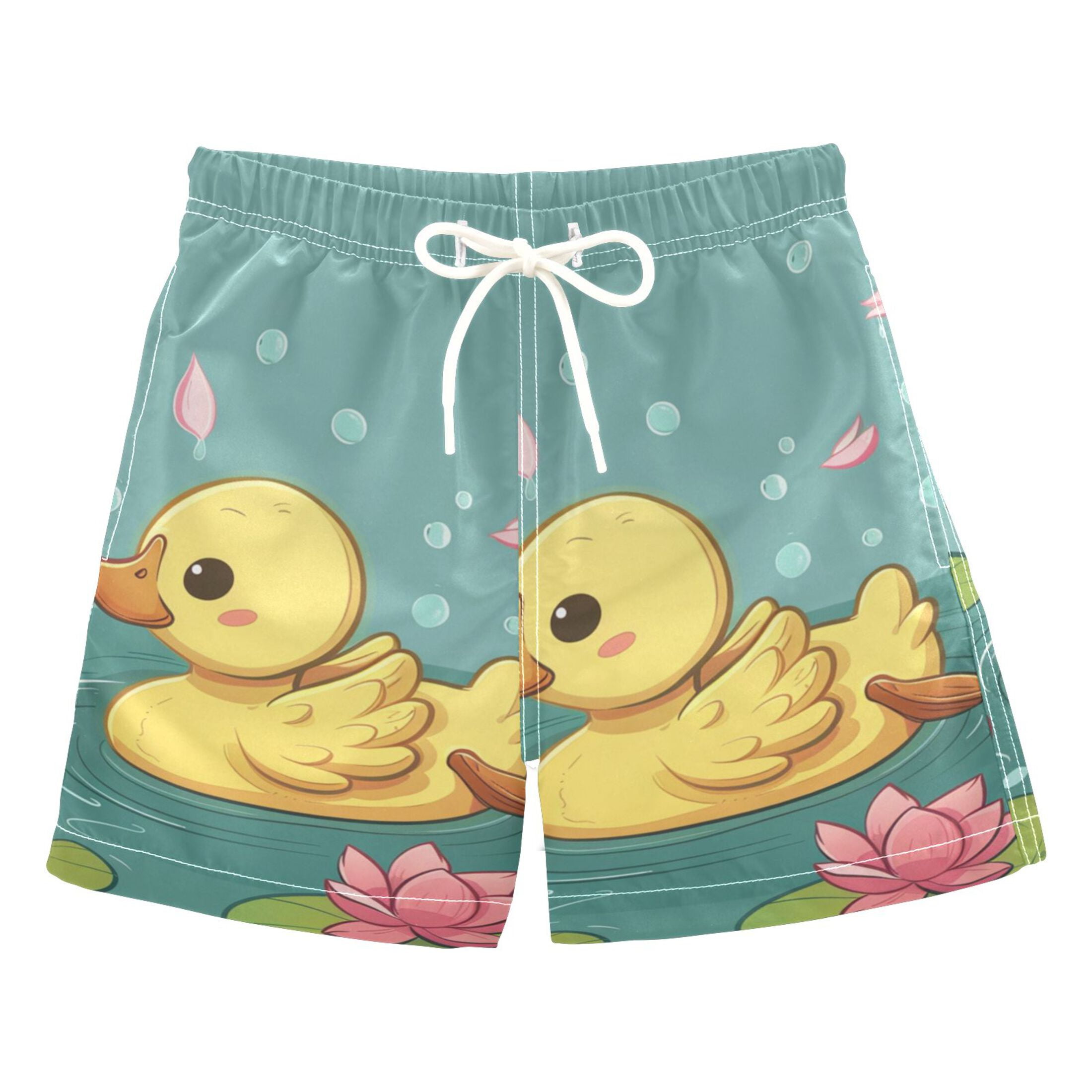 Cute Duck Swimming Flowers Leaves Bubbles Boys' Swim Trunks Board ...