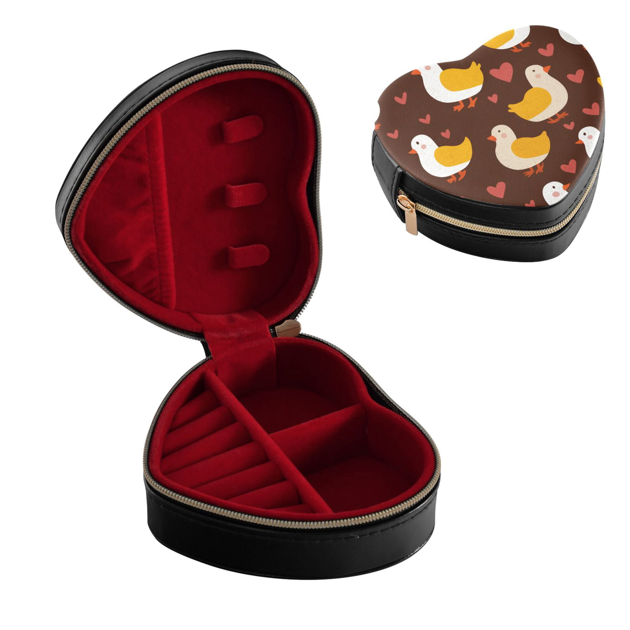 Cute Duck Walking Hearts Valentine PU Leather Heart-shaped Jewelry Box ...
