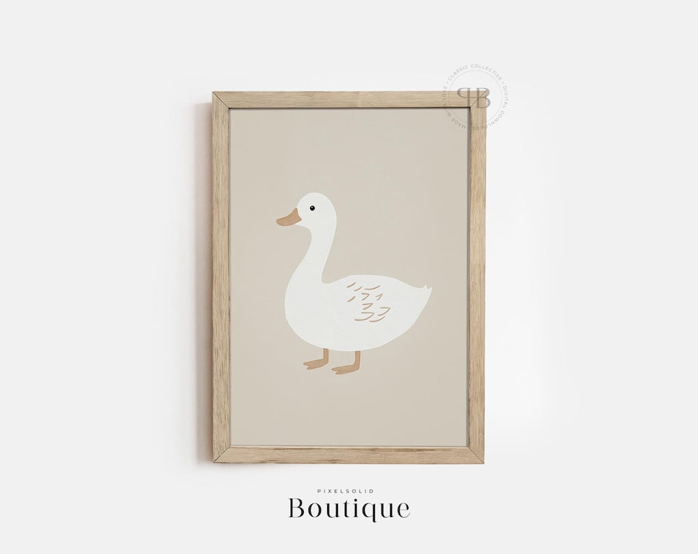 Cute Duck Wall Art Print - Minimalist Nursery Decor, Scandinavian Style ...
