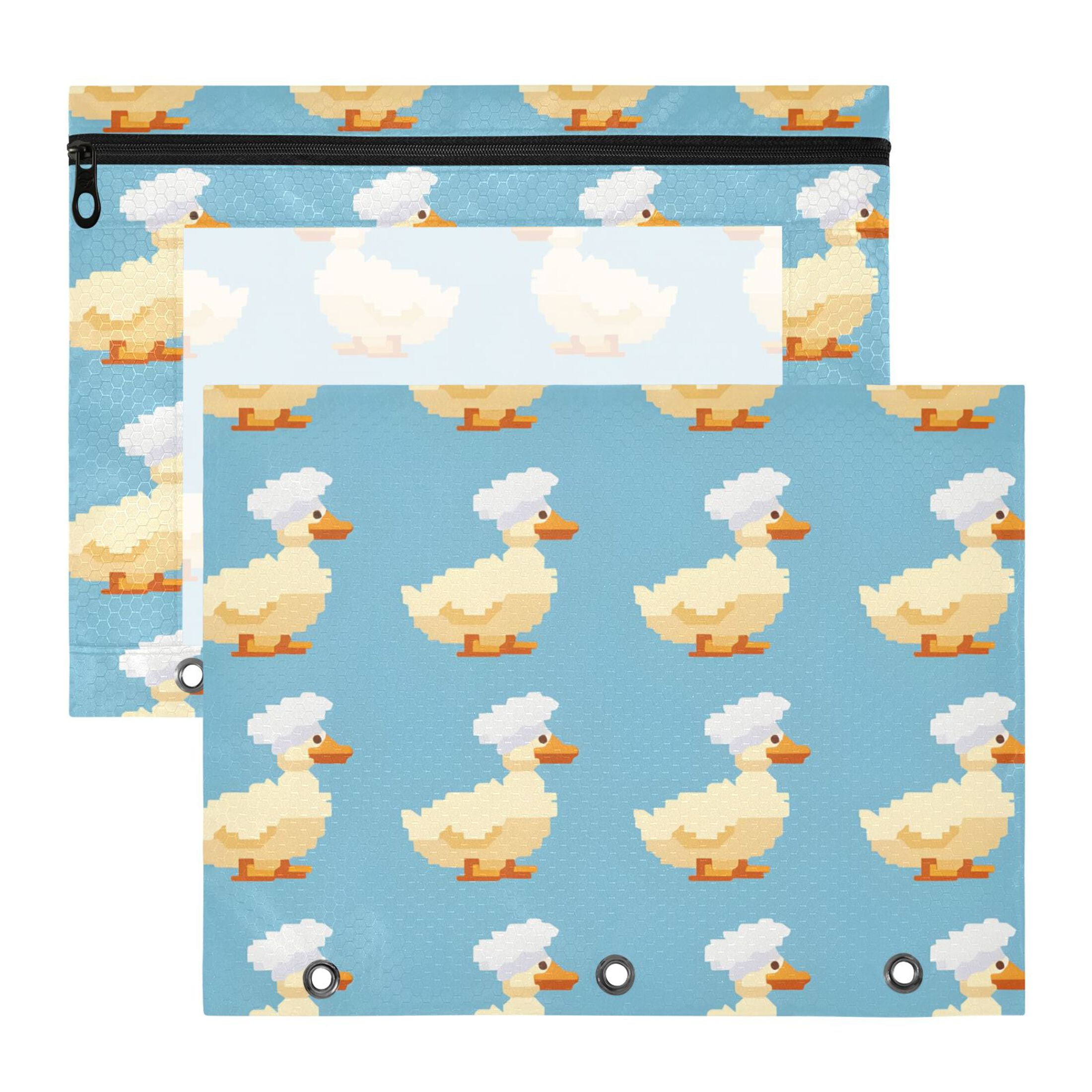 Cute Ducks Chef Hat Pixel Style 3-Ring Binder Pouches A4 Size Zipper ...