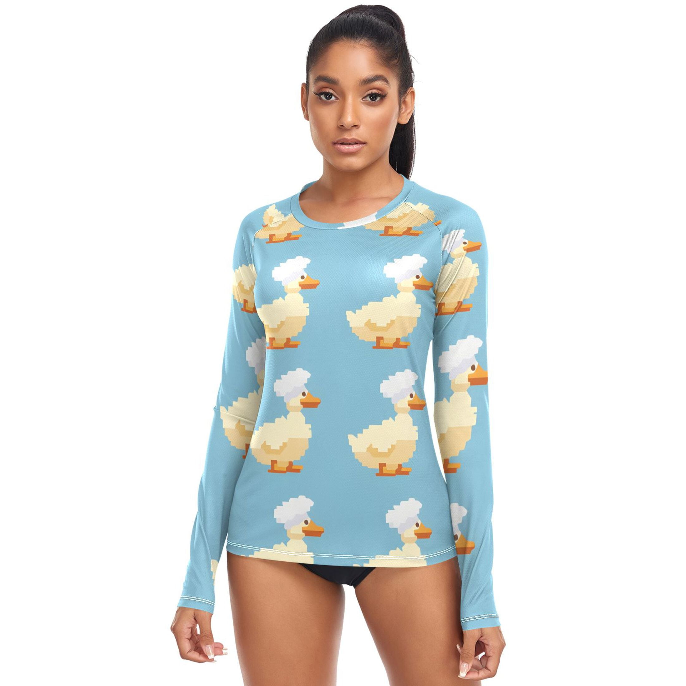Cute Ducks Chef Hat Pixel Style Women's Rash Guard Shirts UPF 50+ Sun ...