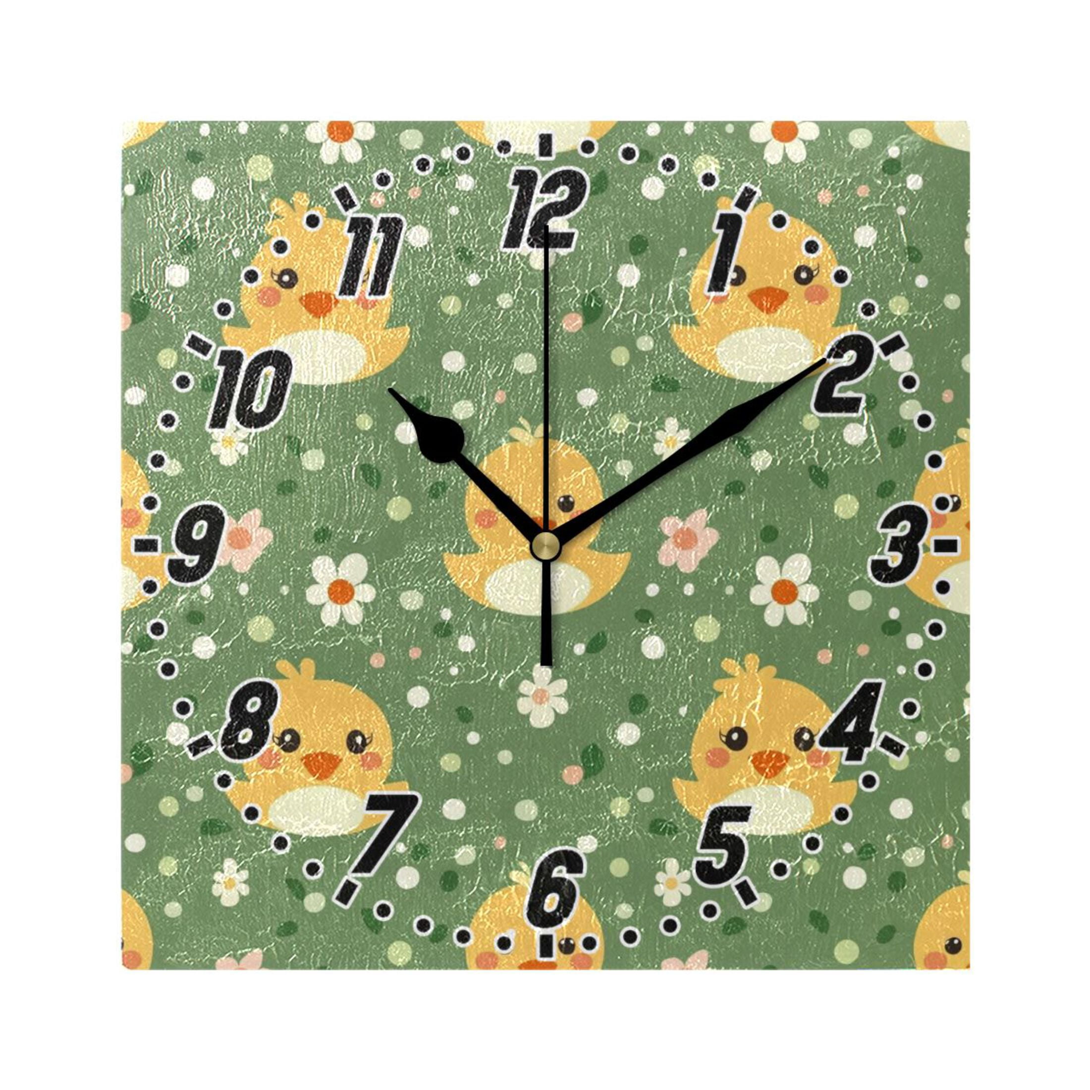 Cute Ducks and Flower Wall Clock Battery Operated Silent Non-Ticking ...