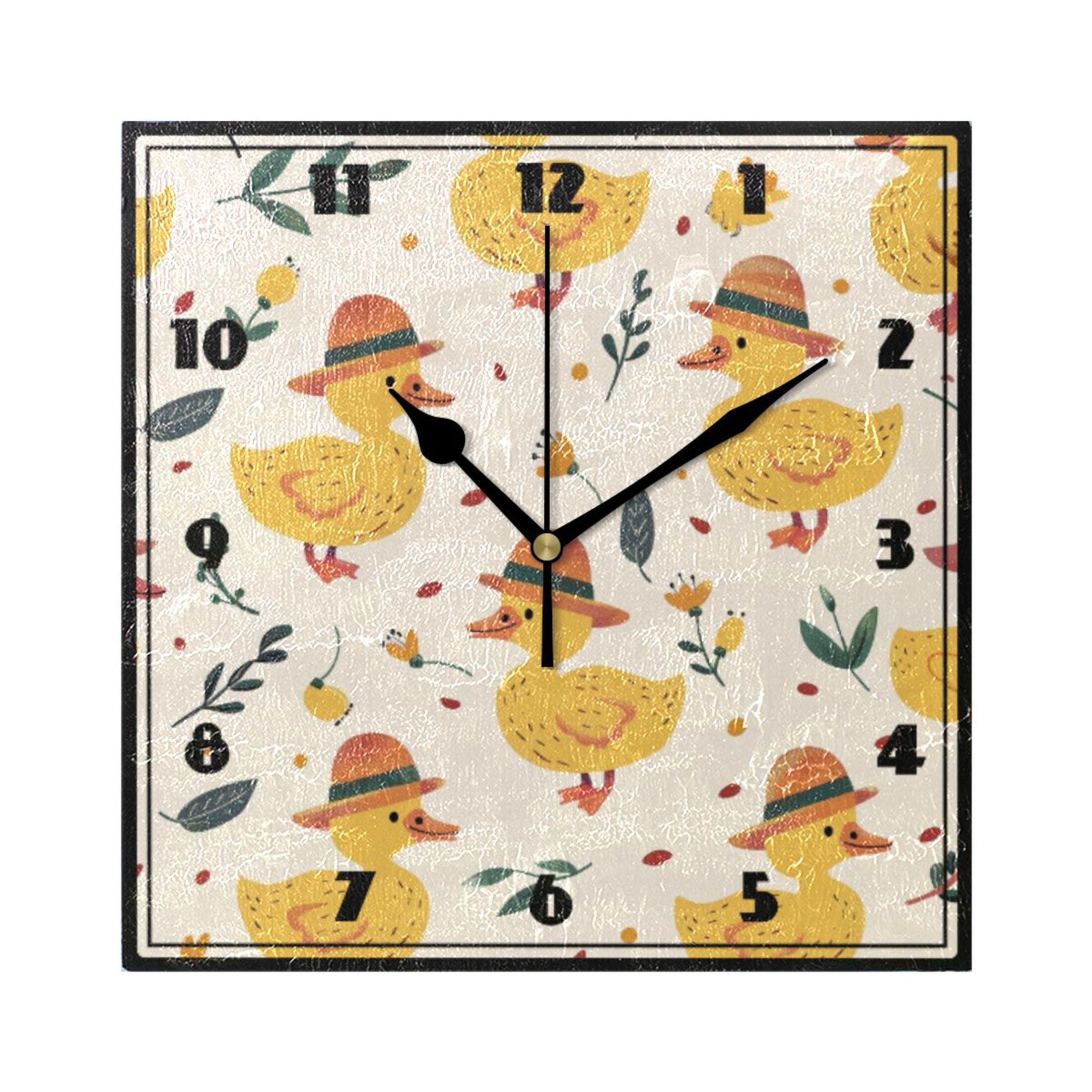 Cute Ducks with Hat Wall Clock 7.78" Non-Ticking Silent Battery ...