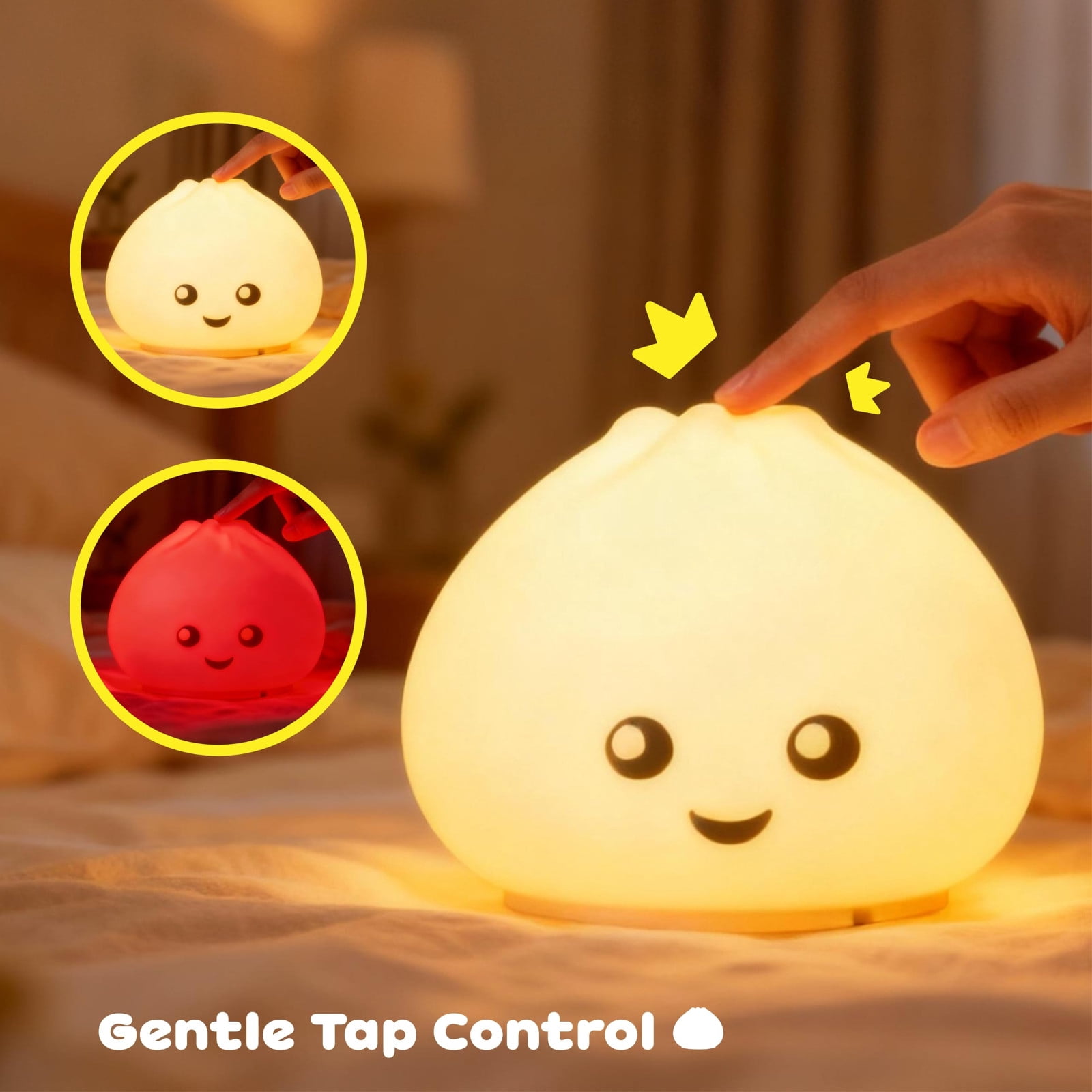 Cute Dumpling Silicone Led Night Light, Rechargeable Touch Lamp With 16 ...