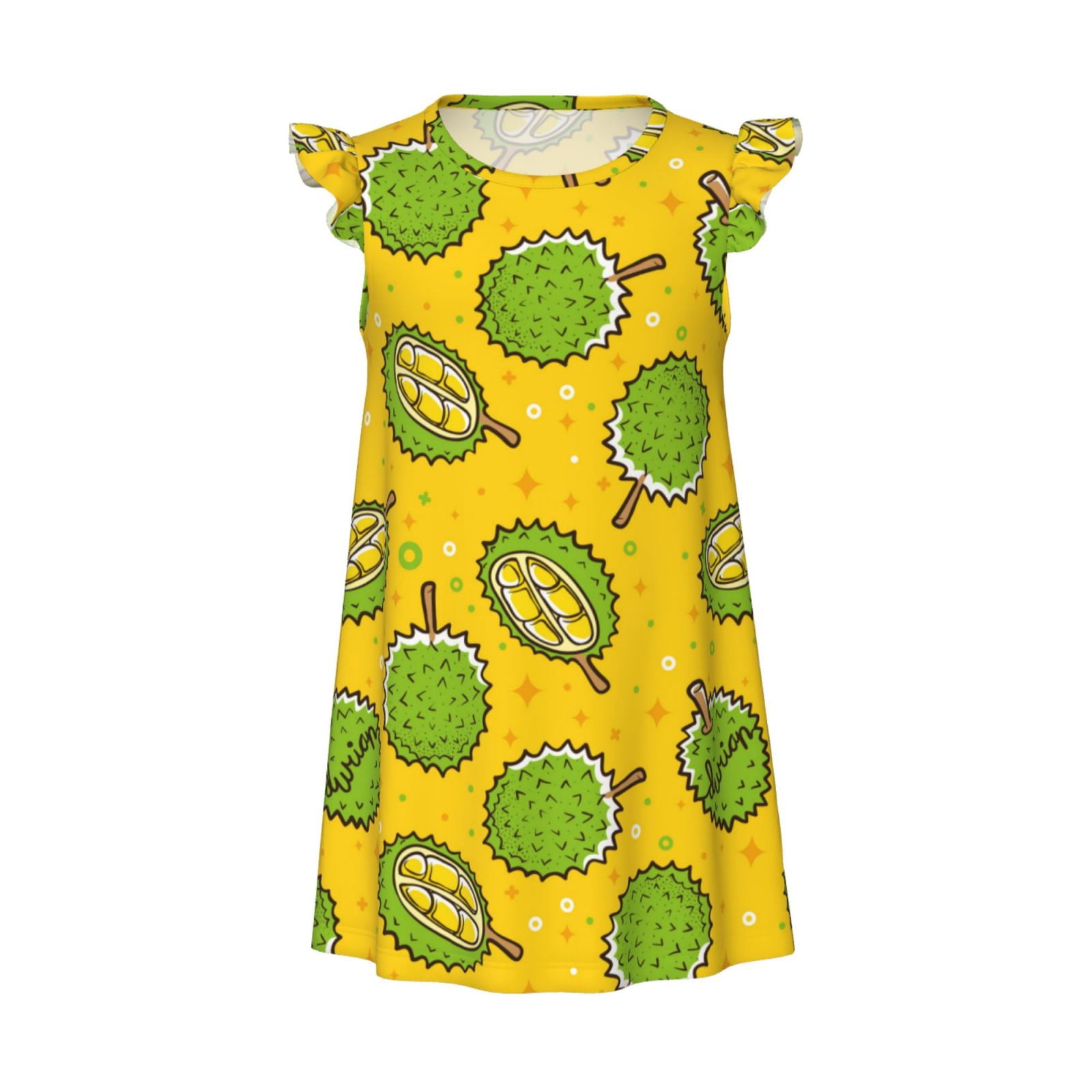 Cute Durian Starry Sky Yellow Girls Nightgowns, Short Sleeves Princess ...