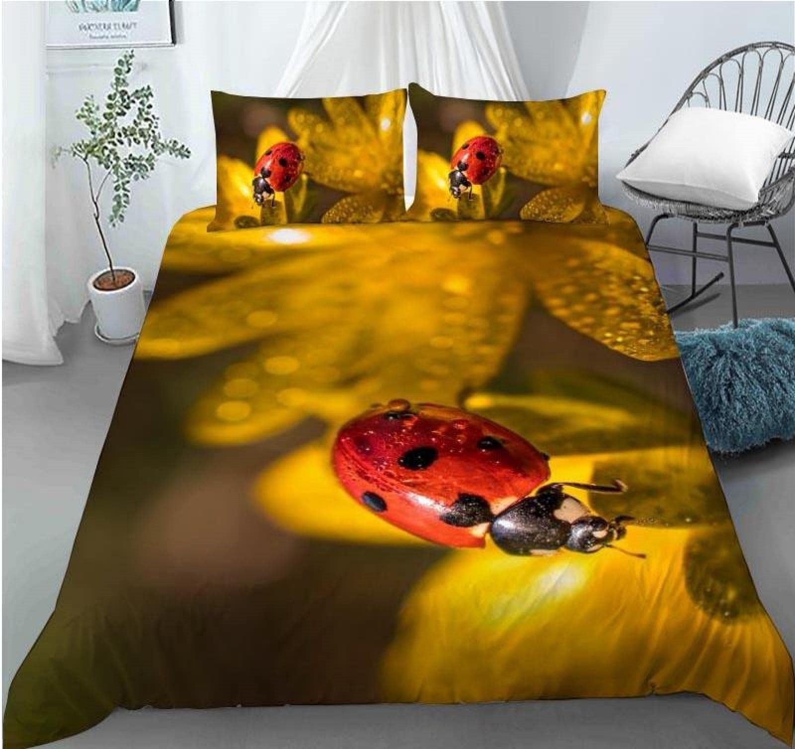 Cute Duvet Cover Lovely Insect with Dotted Wings Swirls and Curves Pattern Quilt Cover Bedroom ...