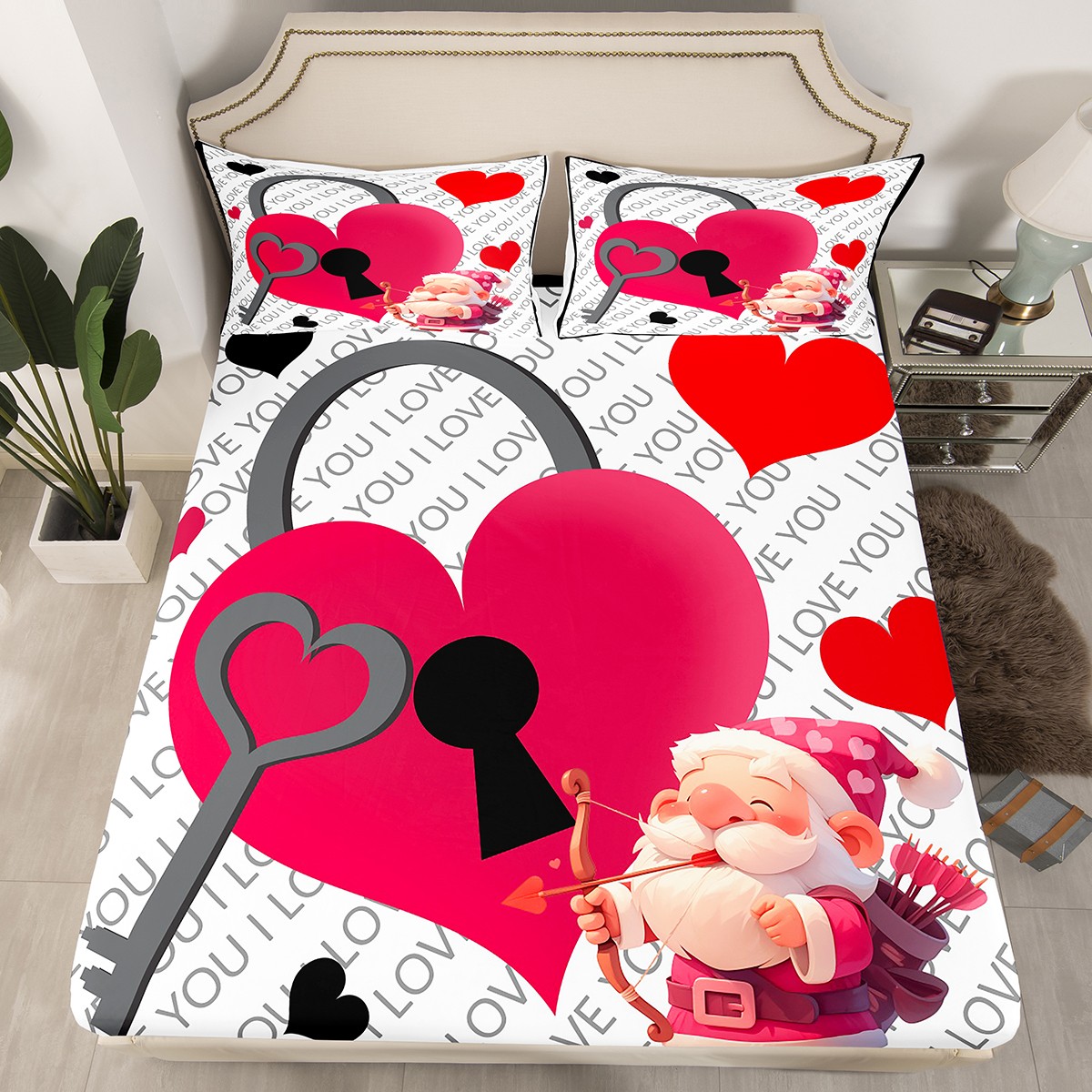 Cute Dwarf Fitted Sheet Queen Size,Happy Valentine's Day Soft Bed Cover ...