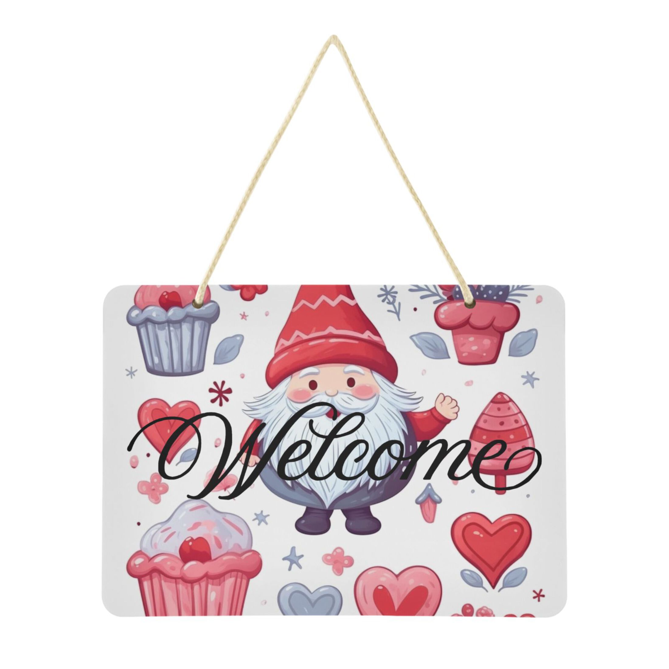 Cute Dwarf Heart Cake Welcome Sign Front Door PVC 14x10 inch Hanger ...