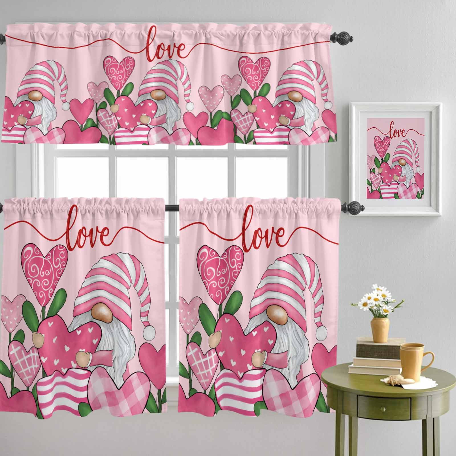 Cute Dwarf Heart Tree Love on Pink Curtain Tier and Valance Set 3 Piece ...