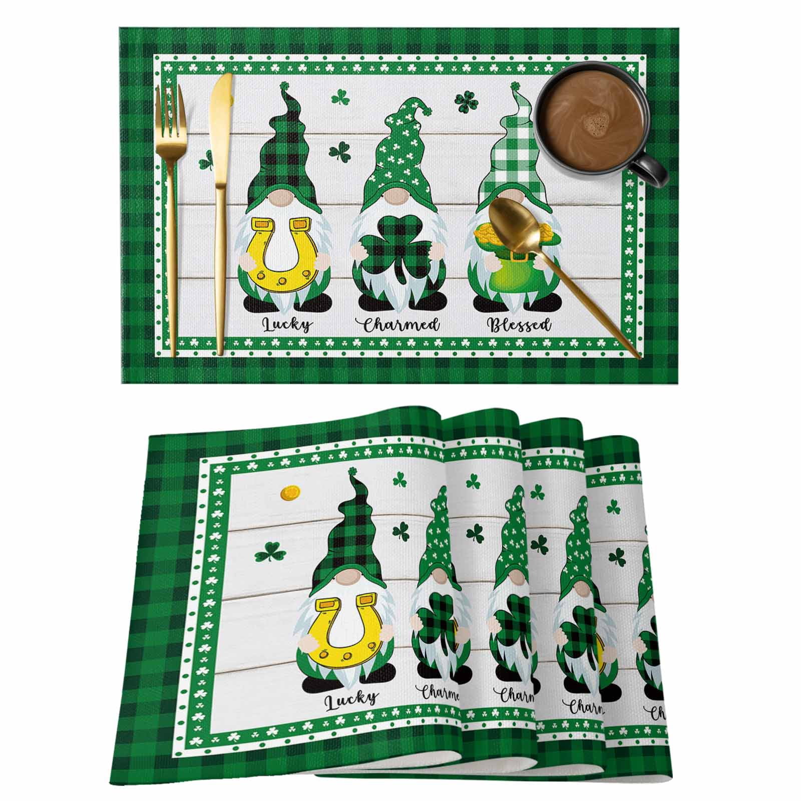 Cute Dwarf St. Patrick's Day Green Shamrock Gold Coin Placemats Set of ...