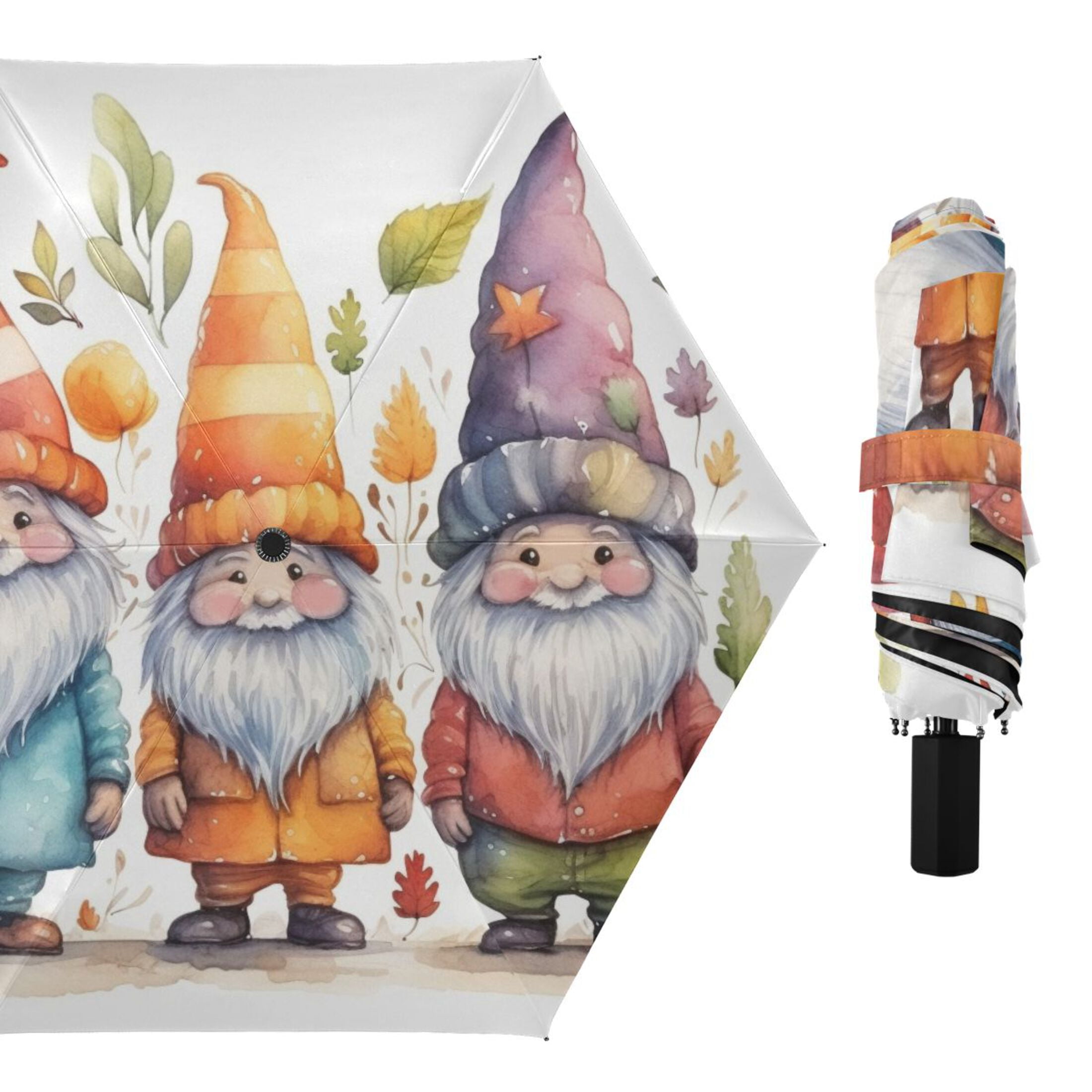 Cute Dwarf with Leaf Compact Sun Umbrella Windproof Travel Umbrellas ...