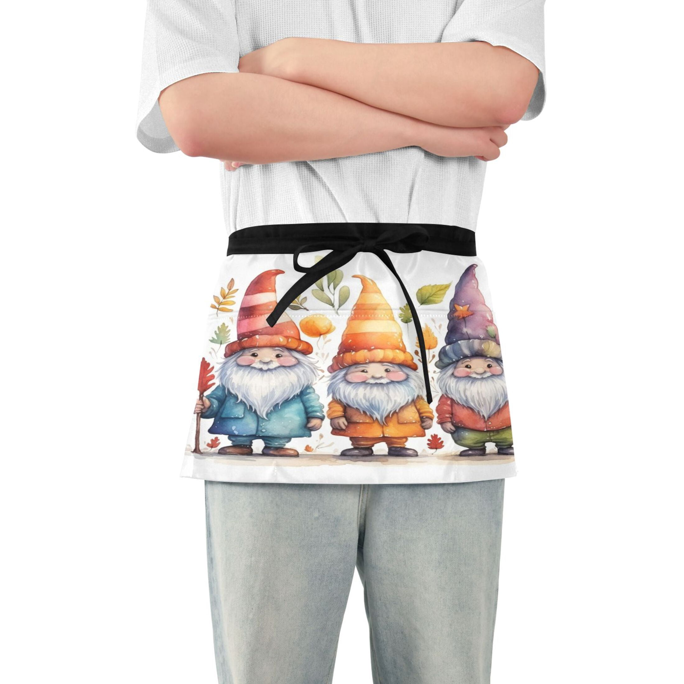 Cute Dwarf with Leaf Server Apron with 3 Pockets Waterproof Waitress ...