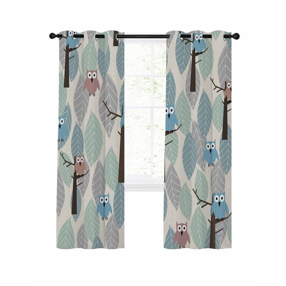 Cute Eagle Blackout Curtains 63 Inch Length Trunk Leaves Green Cartoon ...