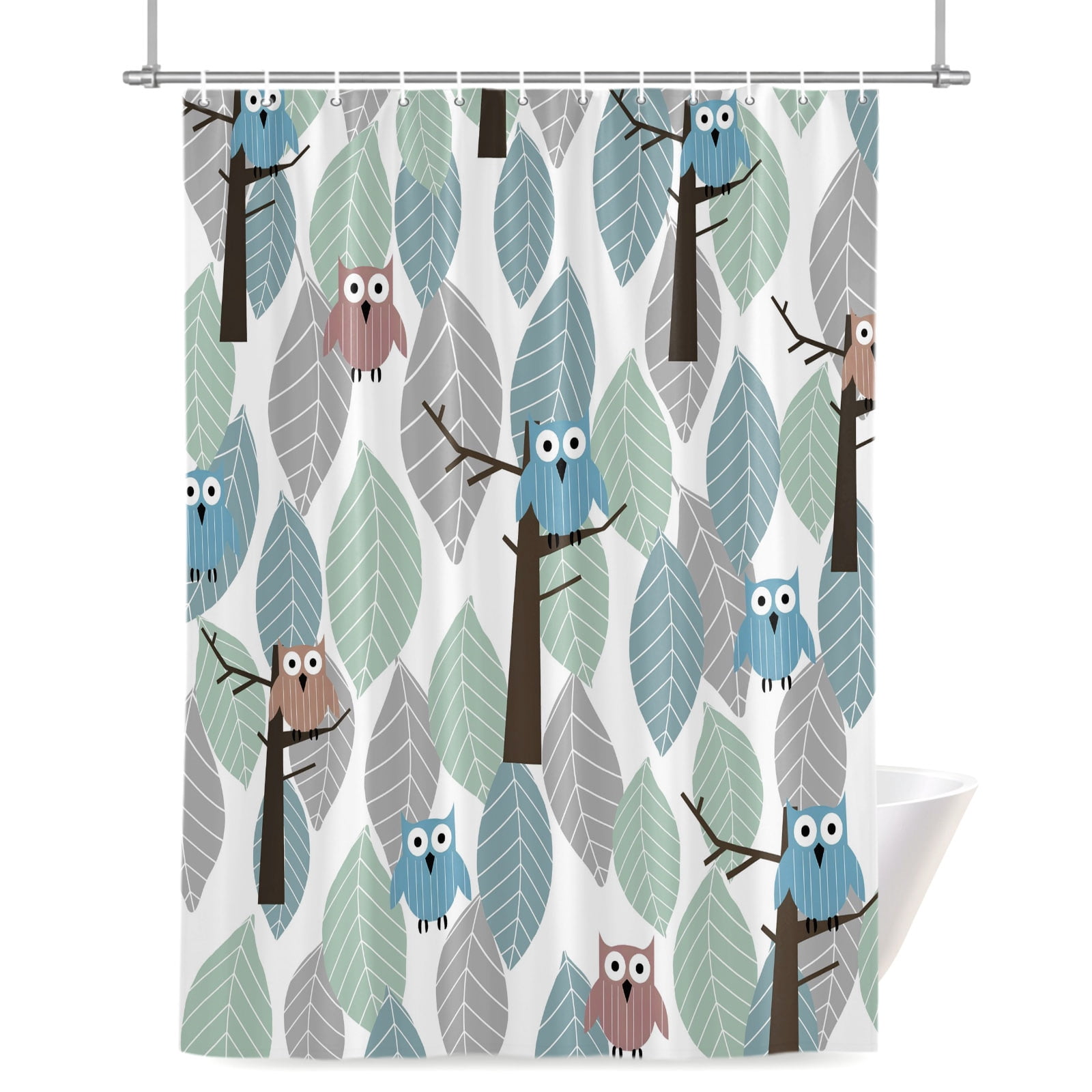 Cute Eagle Shower Curtain, Trunk Leaves Green Cartoon Waterproof Shower ...