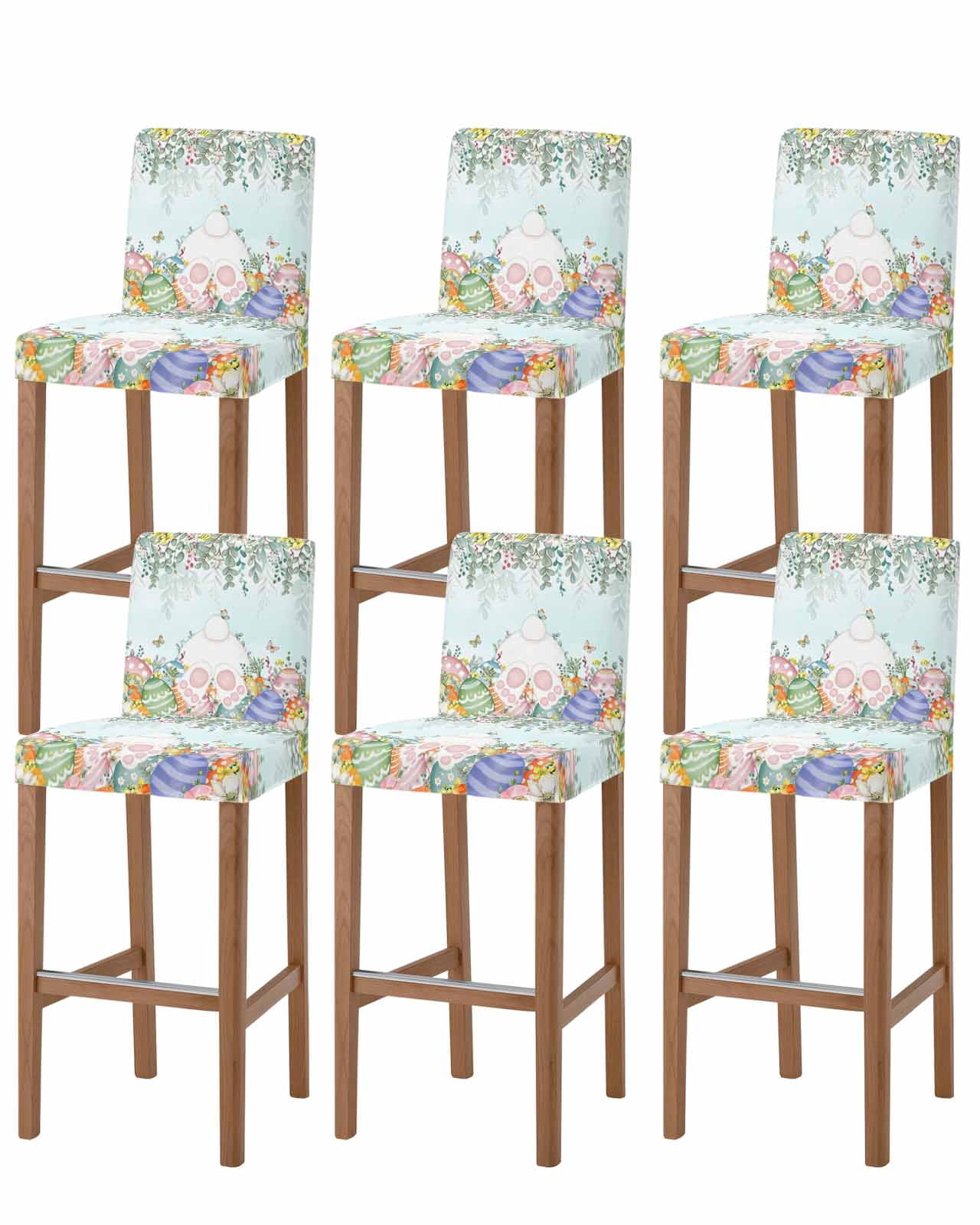 Cute Easter Bunny Bar Stool Covers Set of 6, Eucalyptus Leaves Colorful ...