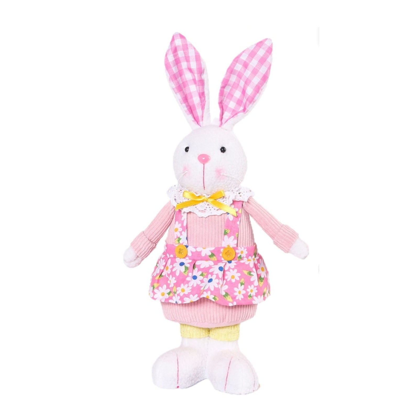 Cute Easter Bunny Plush Figurines Standing Rabbit with Bow, Soft Fabric ...