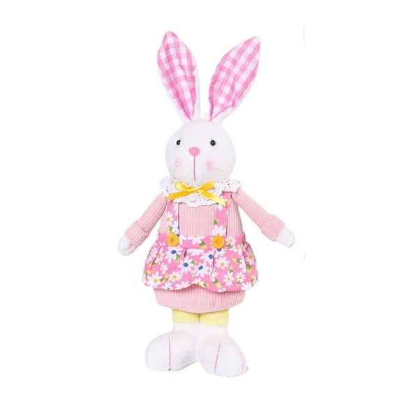 Cute Easter Bunny Plush Figurines Standing Rabbit with Bow, Soft Fabric ...