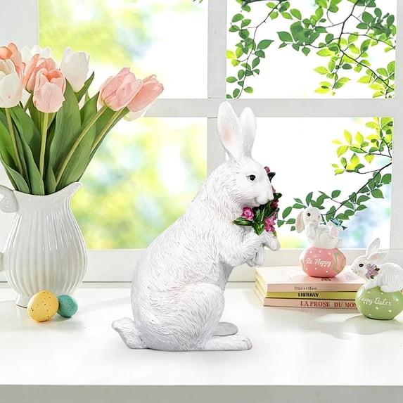 Cute Easter Bunny Resin Figurine, Rabbit Statue for Living Room ...