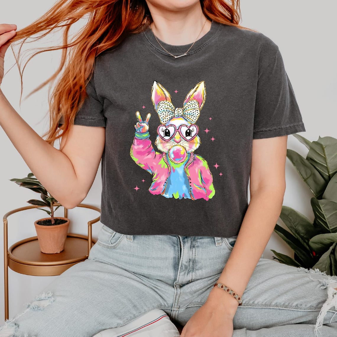 Cute Easter Bunny Shirt, Hipster Bunny Tee, Bubble Gum Bunny Shirt ...