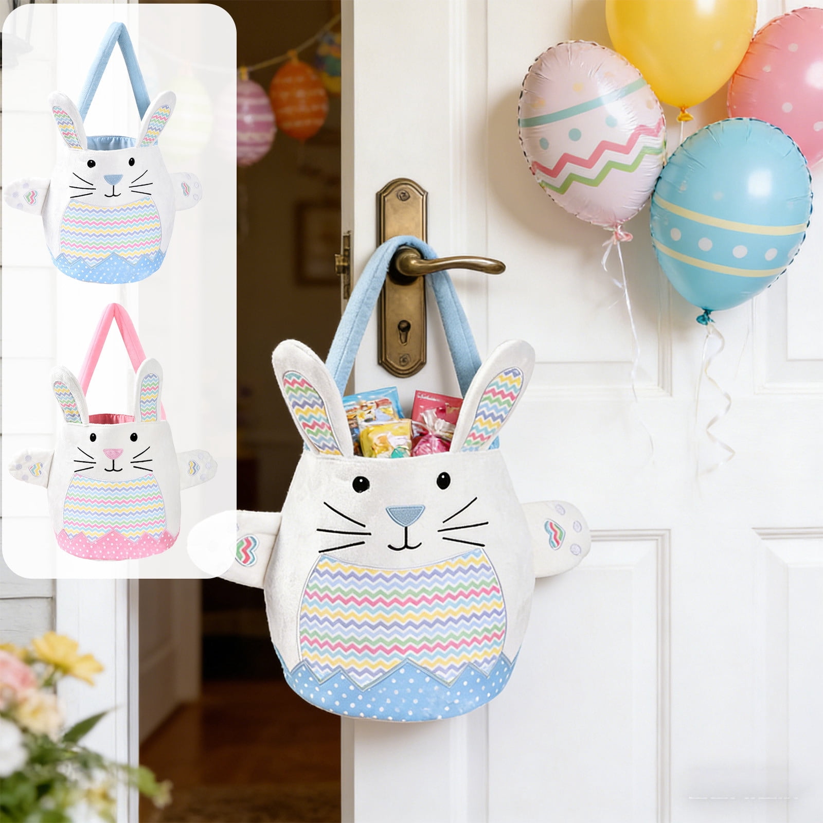 Cute Easter Bunny Storage Basket Cloth Tote for Kids Easter Gifts, Blue ...