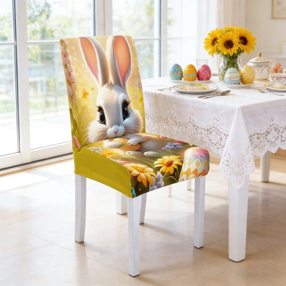 Cute Easter Bunny Stretch Chair Covers, Festive Rabbit Print Slipcovers ...
