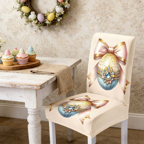 Cute Easter Bunny Stretch Chair Covers, Festive Rabbit Print Slipcovers ...