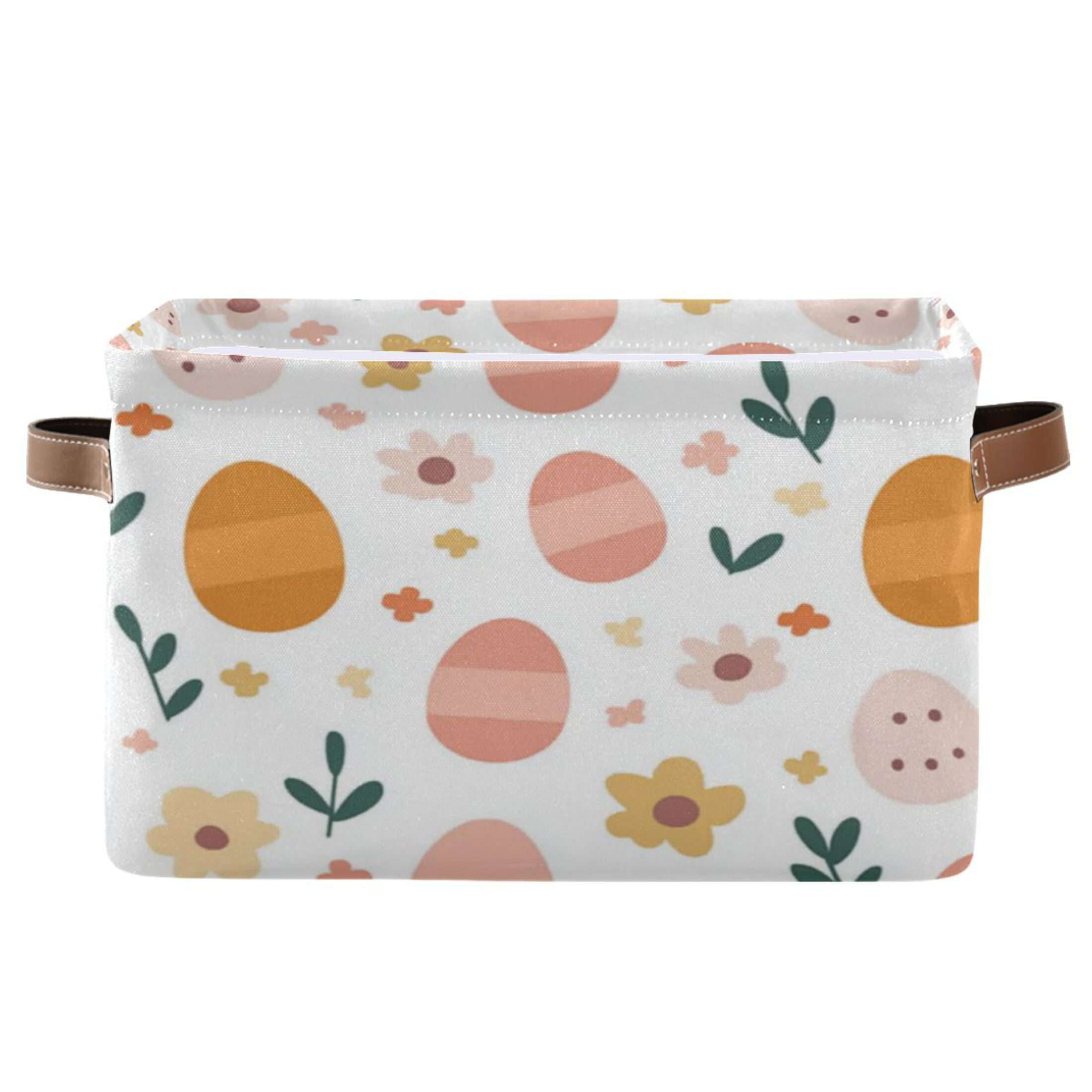 Cute Easter Eggs and Floral Foldable Storage Basket,Canvas Fabric ...