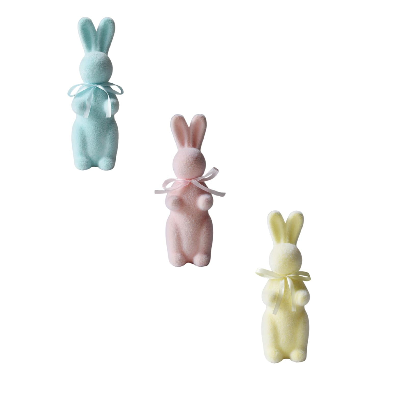 Cute Easter Flocked Bunnies Figurine with Bow tie 7.8" Flocking Rabbit ...