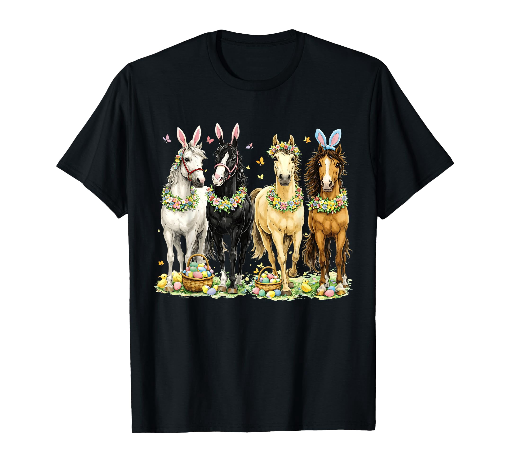 Cute Easter Horse Bunny Ears Eggs Spring Floral Women T-Shirt - Walmart.com