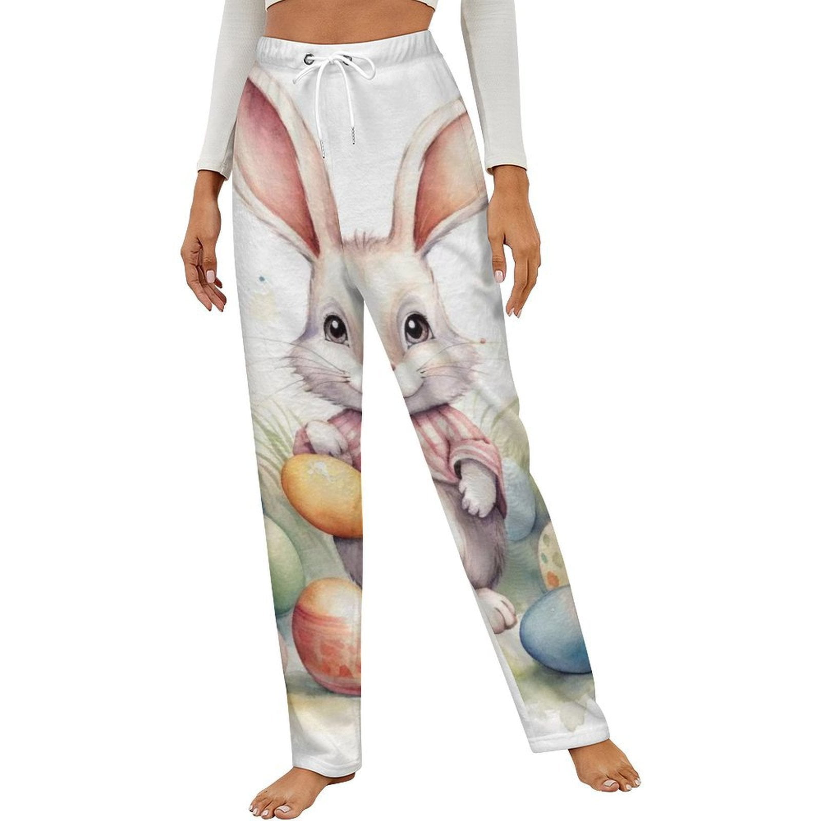 Cute Easter Rabbit Winter Female Pants Flannel High Waist Women Pants ...