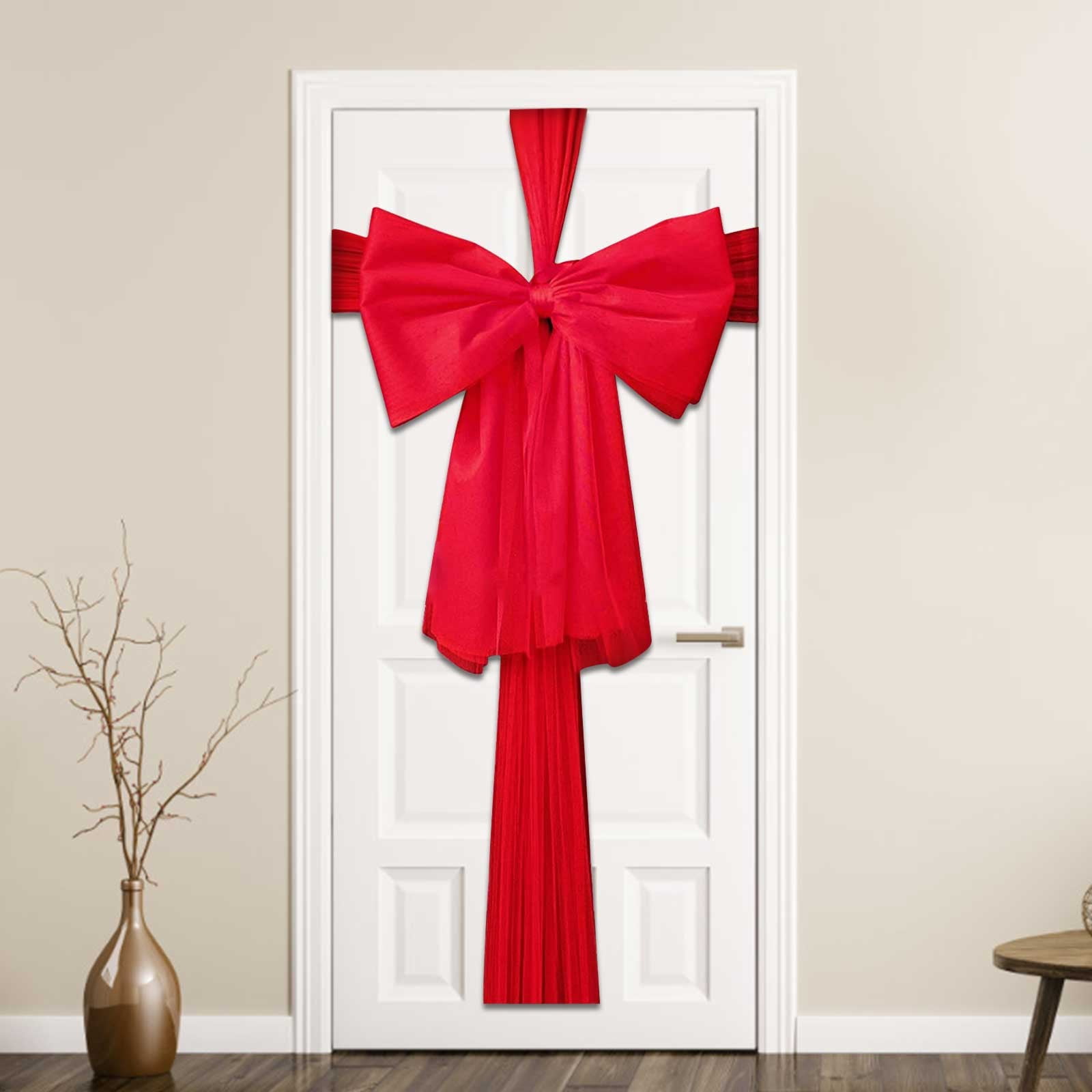 Cute Easy DIY Front Door Christmas Decorations Lace Tulle Big Bow for ...