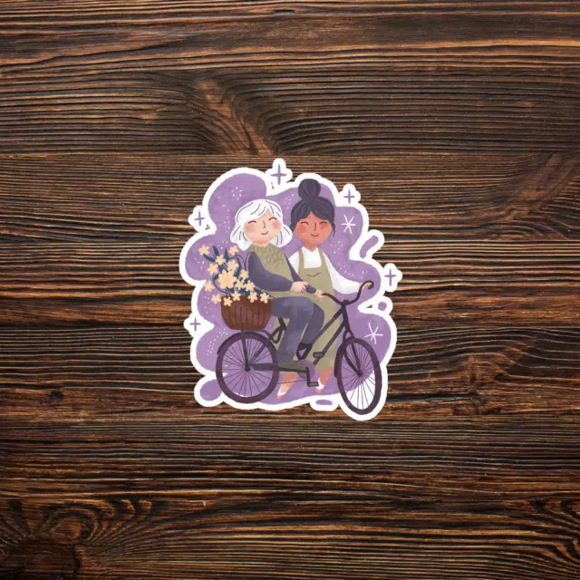 Cute Elderly Couple On Bicycle Sticker - Adorable Grandparents In ...