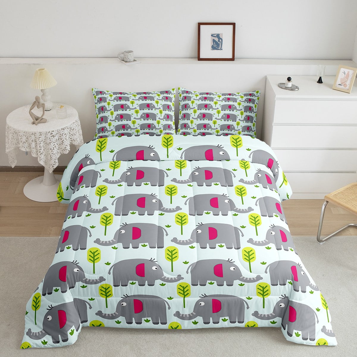 Cute Elephant Bedding Safari Wild Print Comforter Set Woodland Decor ...